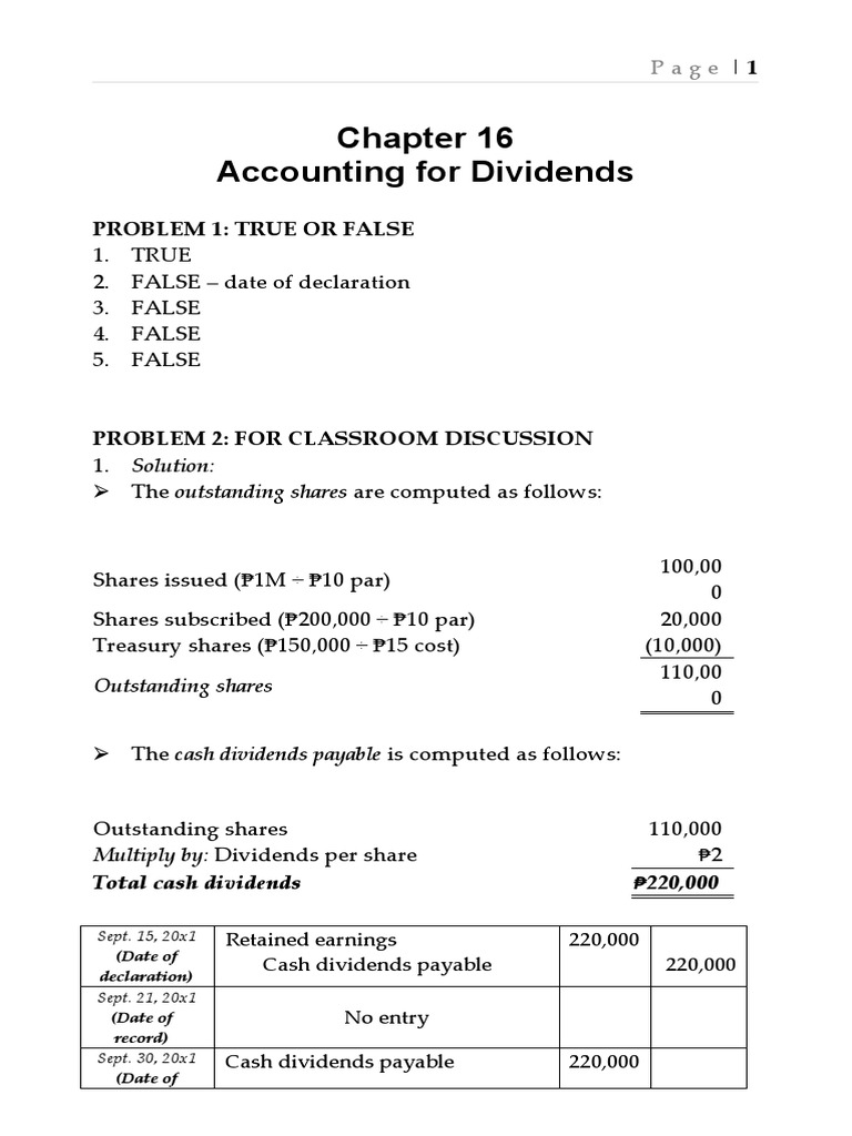Sol. Man. - Chapter 16 - Accounting For Dividends | PDF | Dividend ...