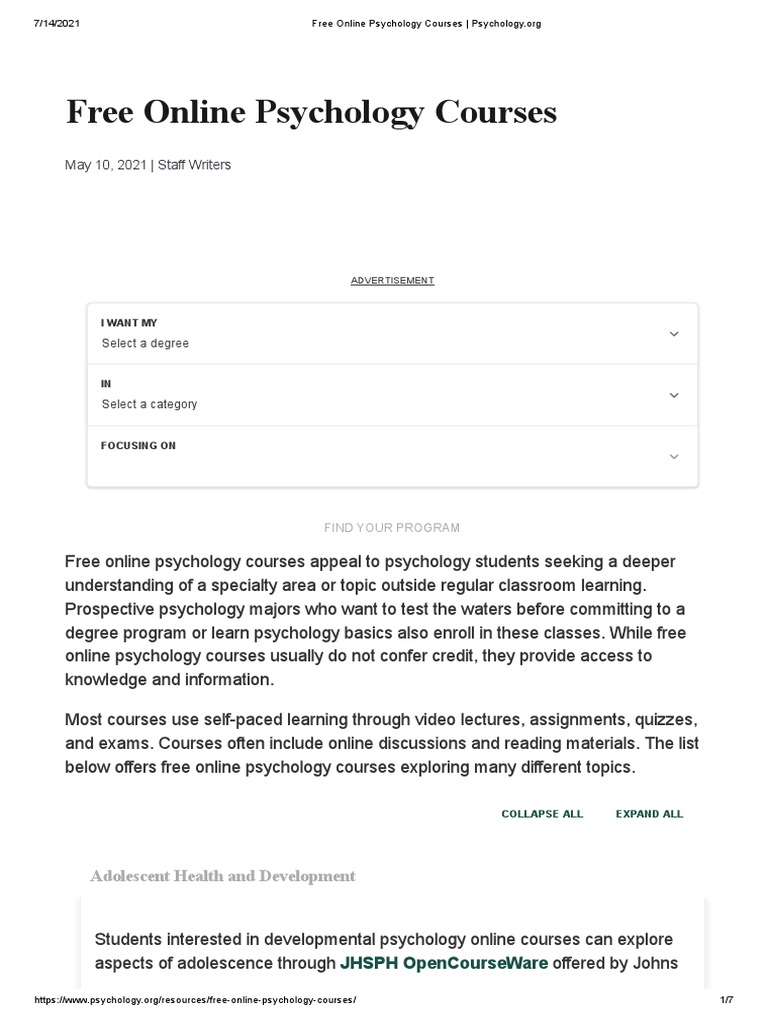 Free Online Psychology Courses | PDF | Psychology | Mental Disorder