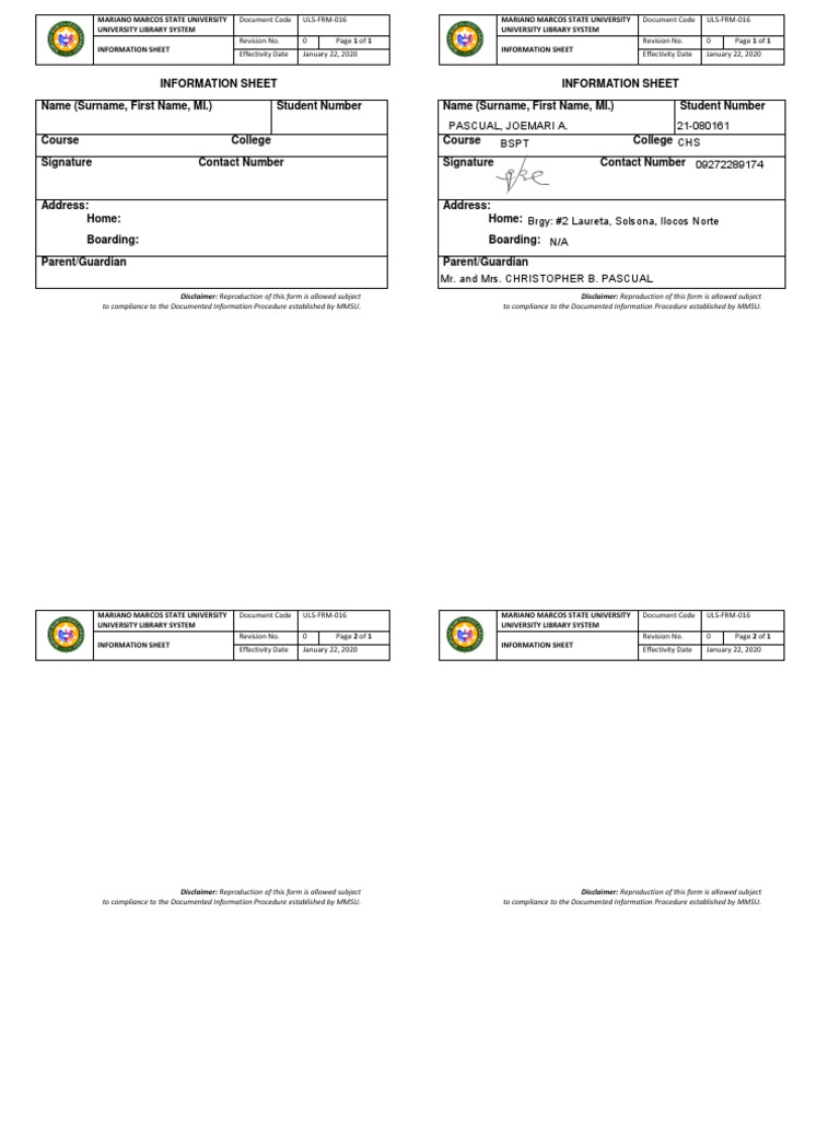 Uls Form 016 Information Sheet | PDF