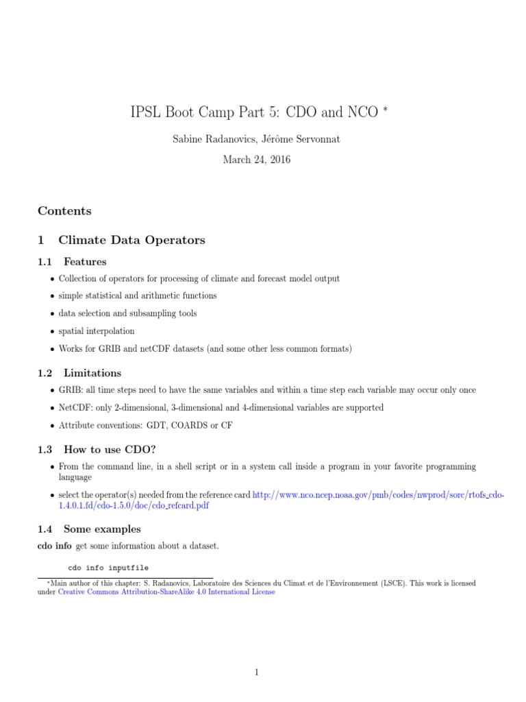 IPSL Boot Camp Part 5: CDO and NCO: 1 Climate Data Operators | PDF ...