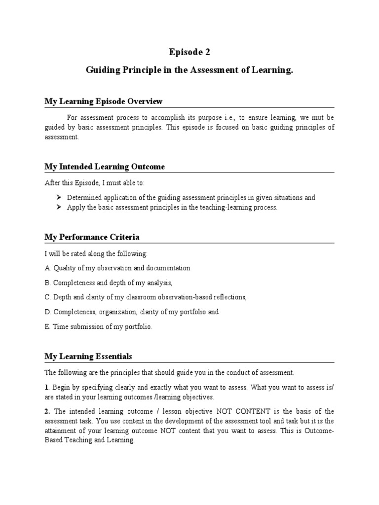Episode 2 Guiding Principle in The Assessment of Learning | PDF ...