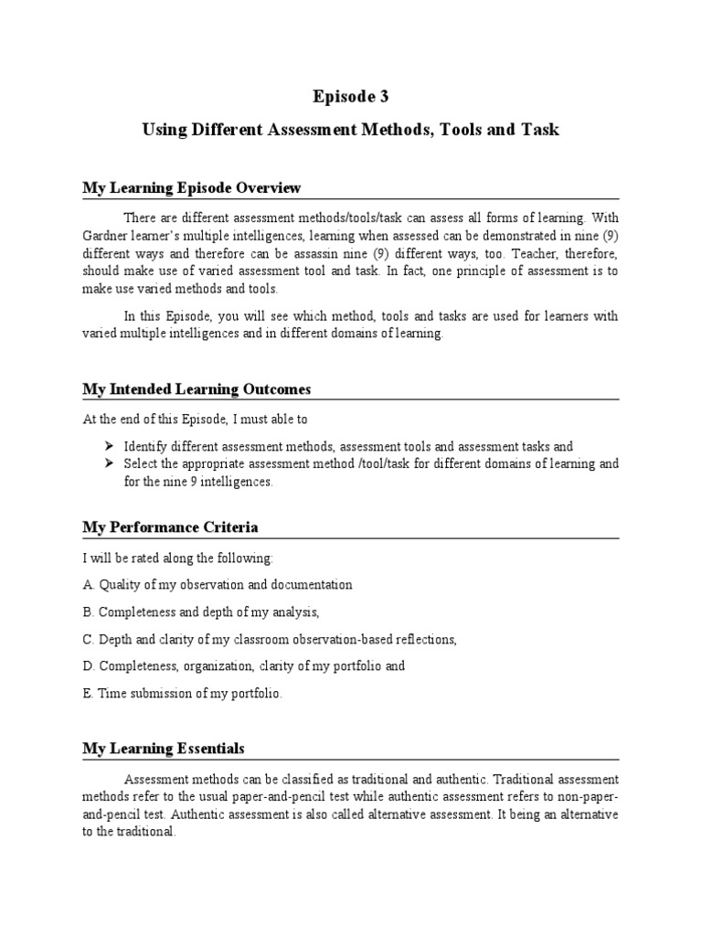 Using Different Assessment Methods | PDF | Educational Assessment ...