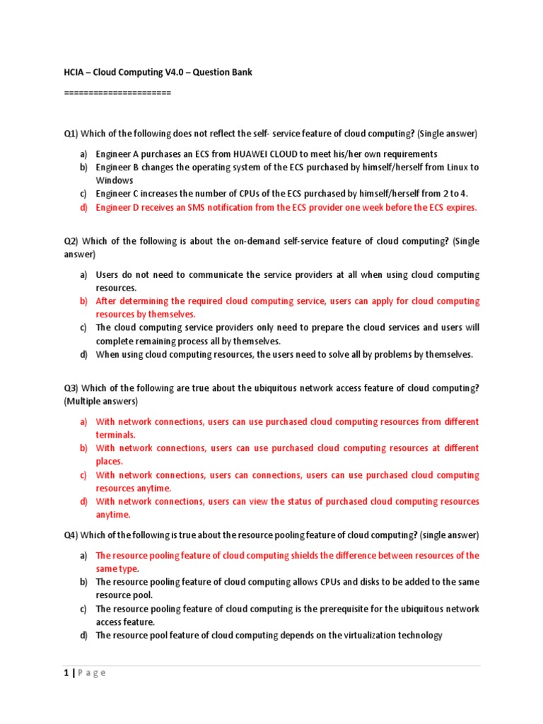 HCIA - Cloud Computing V4.0 - Question Bank | PDF | Virtualization | Cloud Computing