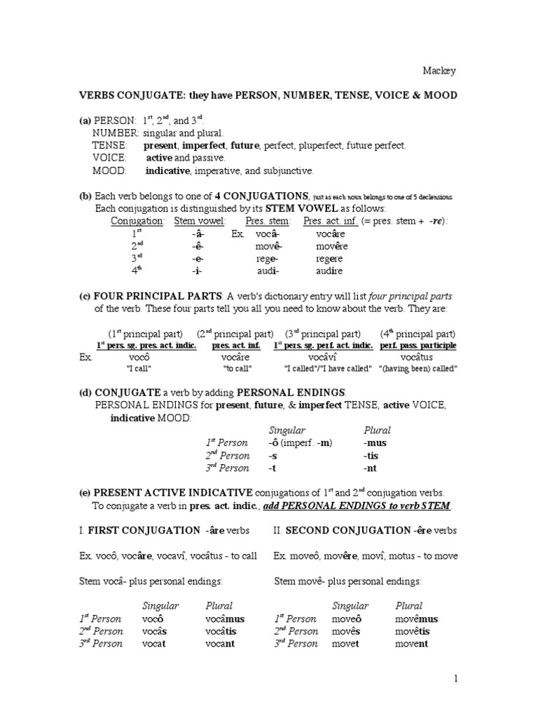 Singular Plural 1 Person 2 Person 3 Person: Mackey | PDF | Grammar ...