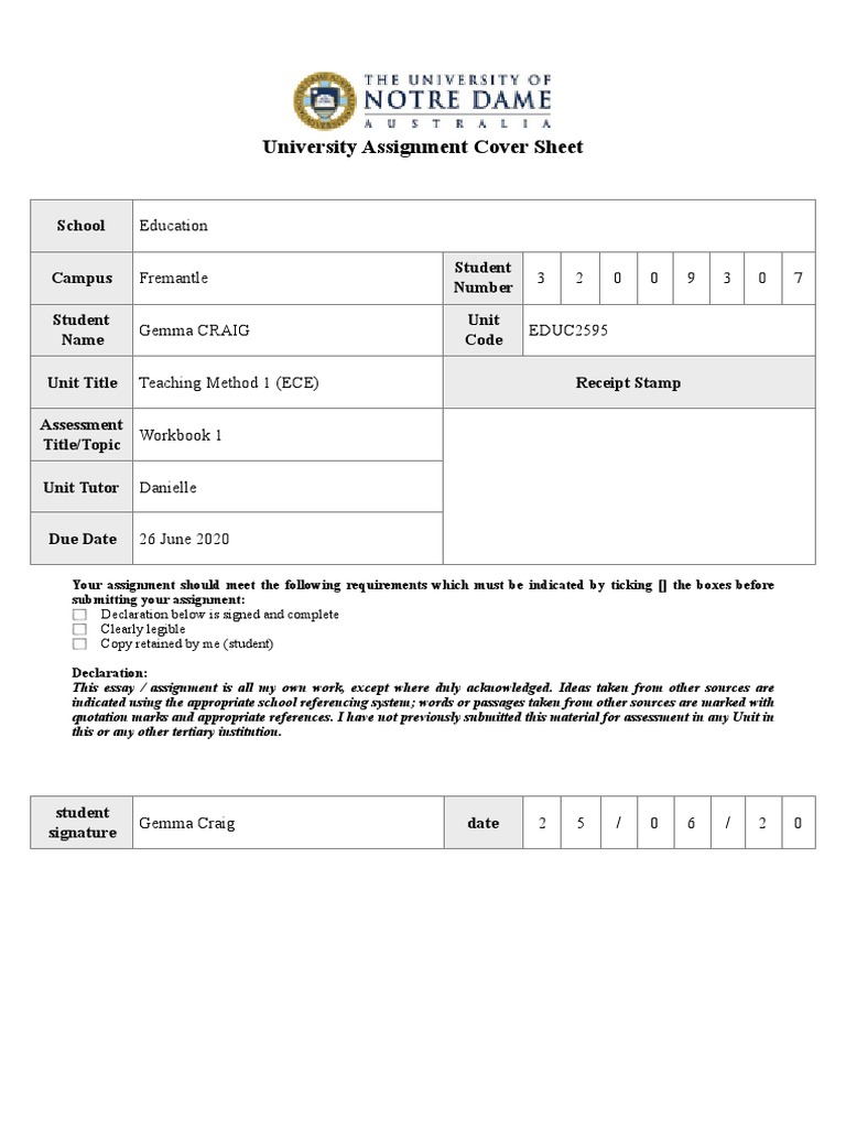 University Assignment Cover Sheet | PDF | Educational Assessment | Teachers