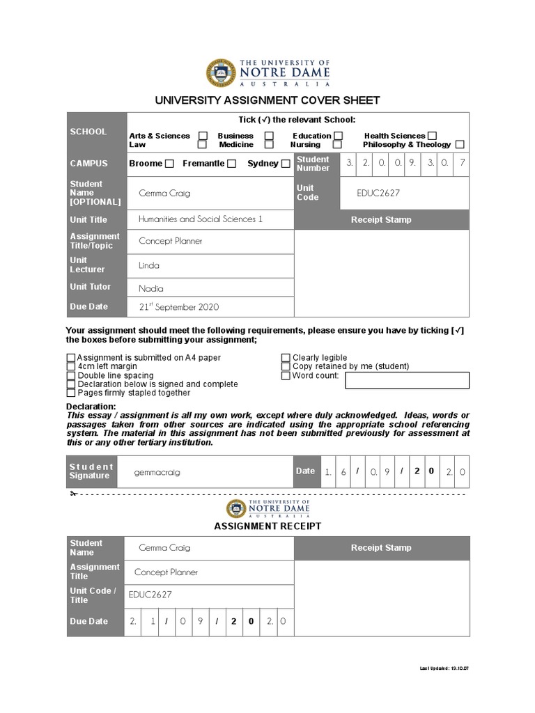 University Assignment Cover Sheet: School | PDF | Australia | Community