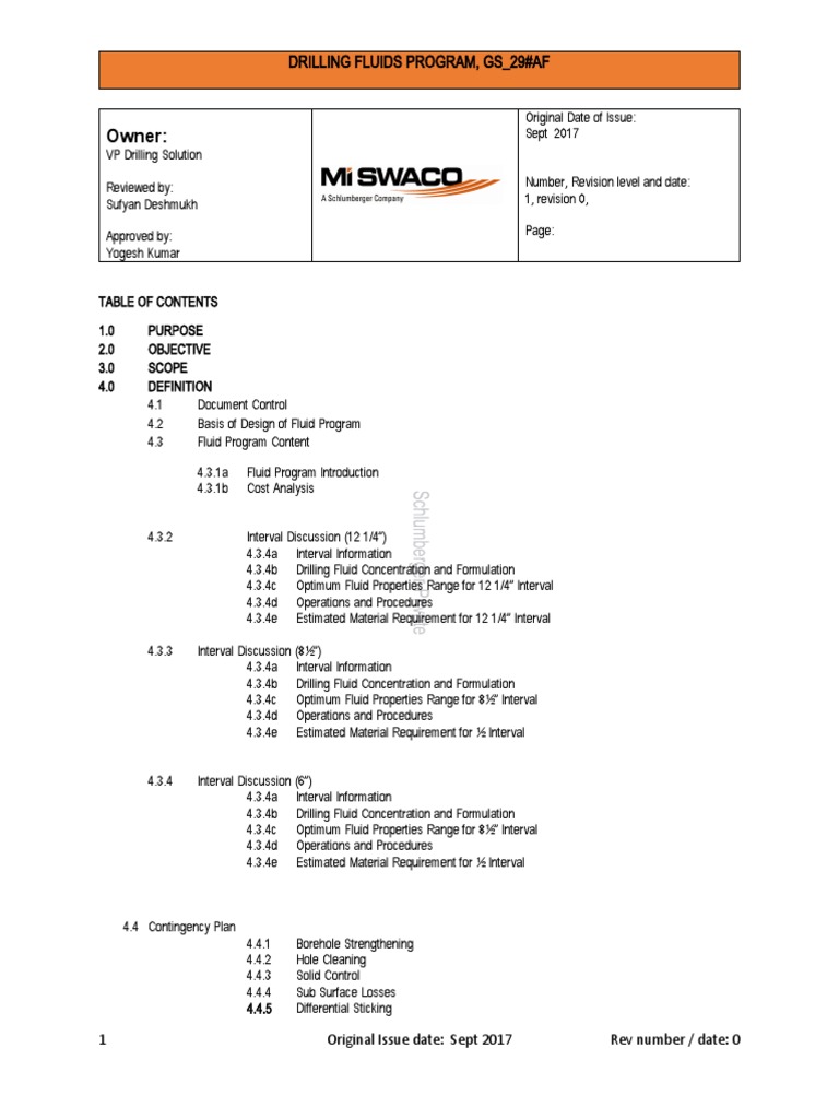 Mud Programme For Well GS - 29#AF | PDF | Casing (Borehole) | Pump