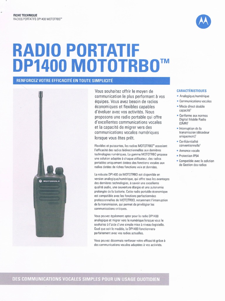 Fiche Technique DP 1400 MOTOROLA | PDF