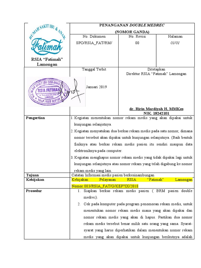 Spo Penanganan Double Medrec | PDF | Hukum | Pengembangan Diri