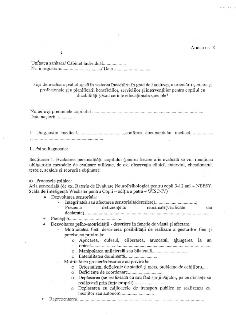 Fisa Evaluare Psihologica Copii | PDF