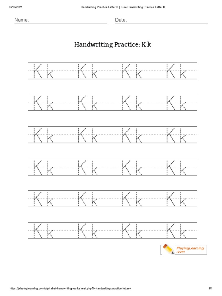 Handwriting Practice Letter K - Free Handwriting Practice Letter K | PDF