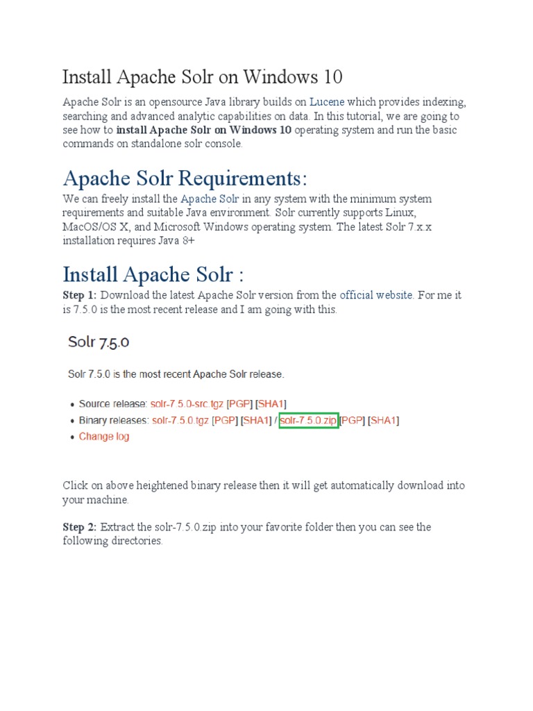 Install Apache Solr On Windows 10 Pdf Apache Solr Operating System