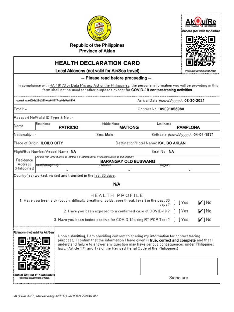 Health Declaration Land | PDF | Government And Personhood | Privacy