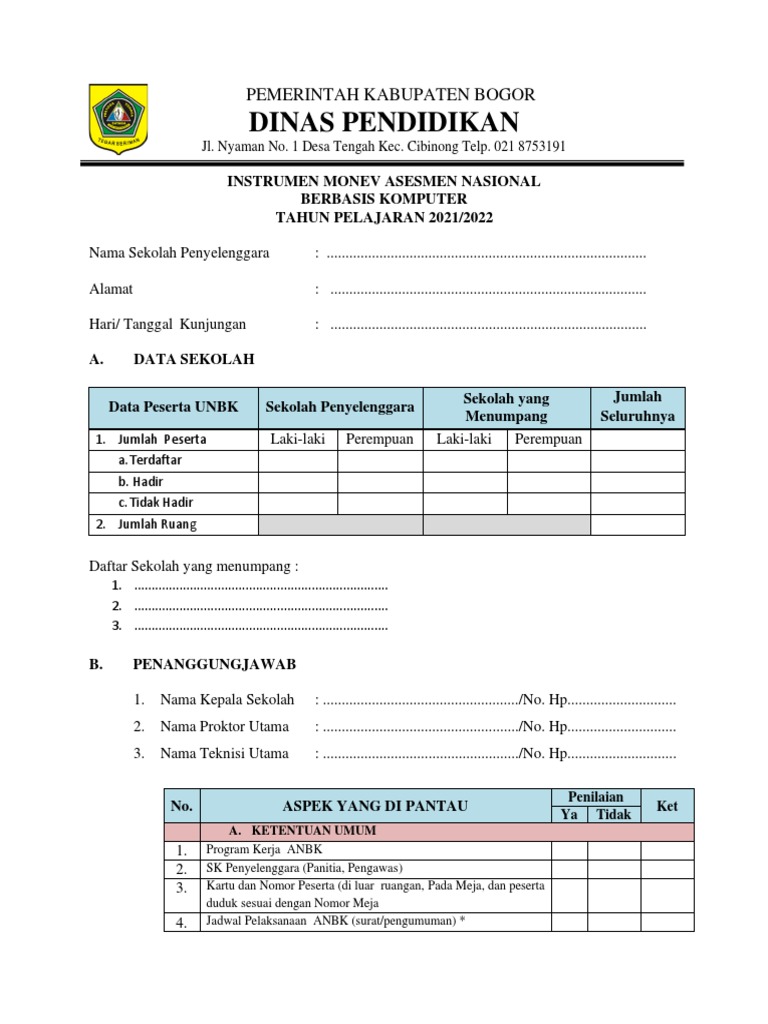 Format Instrumen Monev Anbk | PDF