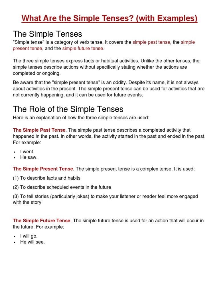 Revision On Simple Tenses | PDF | Grammatical Tense | Verb