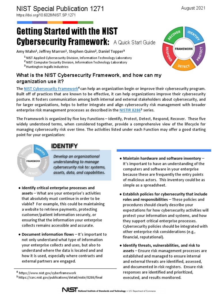 Getting Started With The NIST Cybersecurity Framework:: A Quick Start Guide | PDF | Computer ...