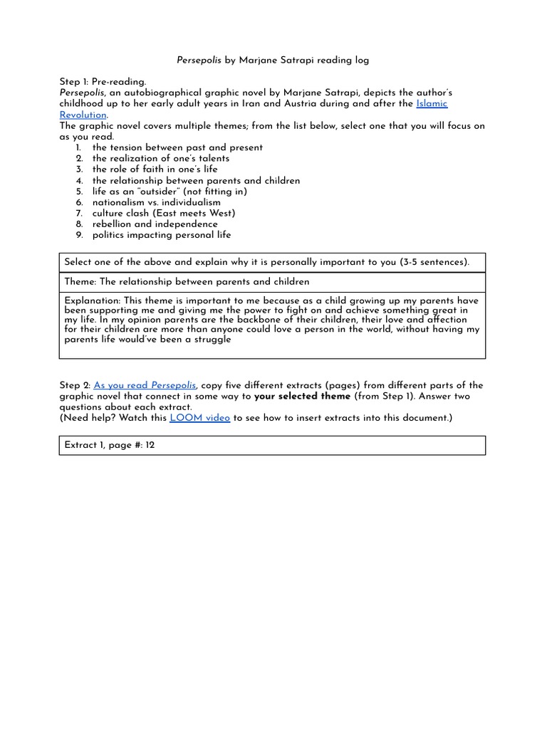 Persepolis by Marjane Satrapi Reading Log | PDF | Narration