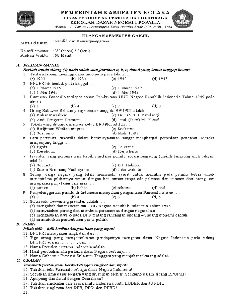 Soal Semester Ganjil Kls. 6NEW | PDF