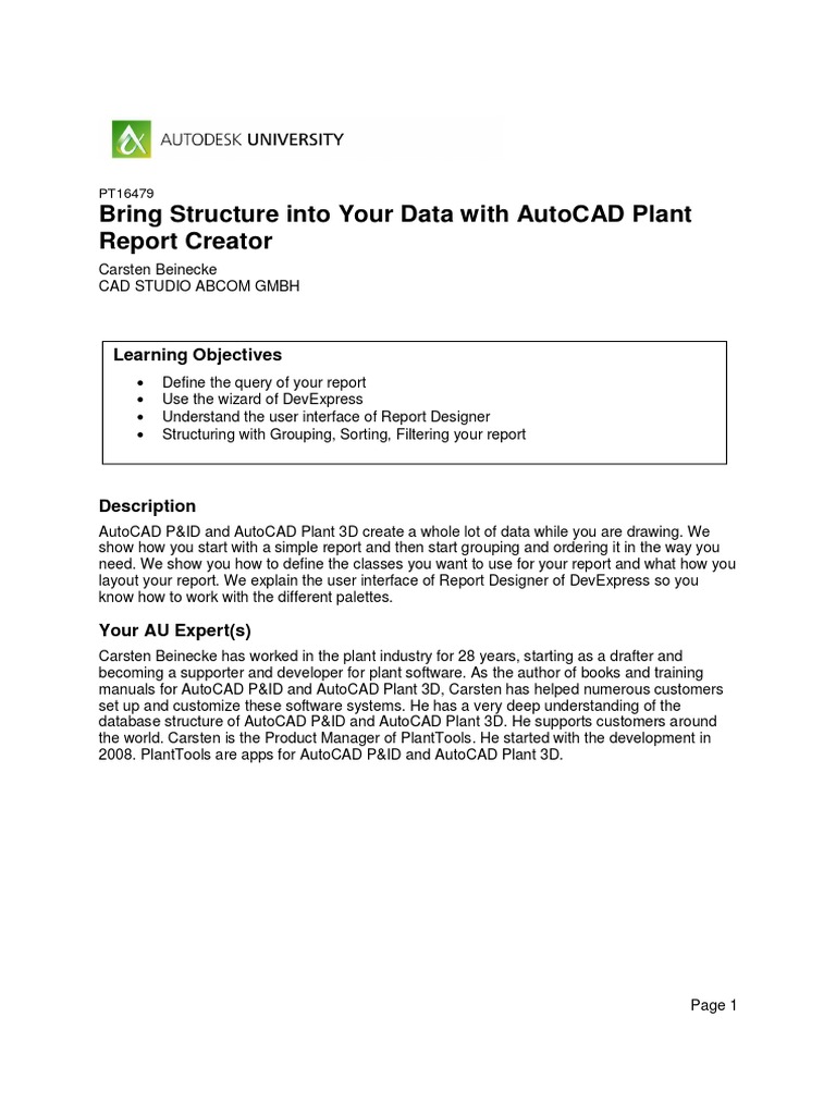 Bring Structure Into Your Data With Autocad Plant Report Creator | PDF ...
