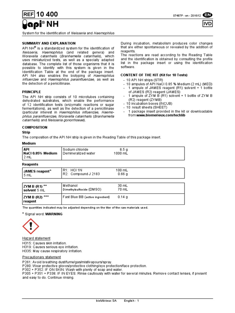 400-001!06!13-A - API NH System BioMerieux Product Insert | PDF ...