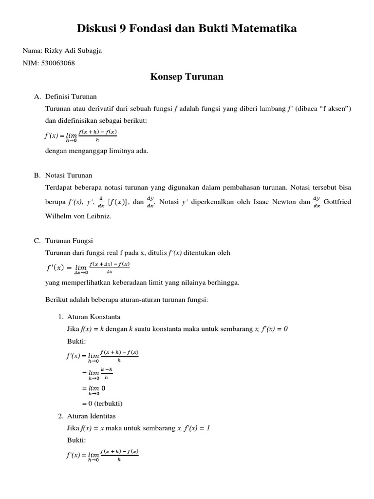 Diskusi 9 - Konsep Turunan | PDF | Metode & Bahan Ajar