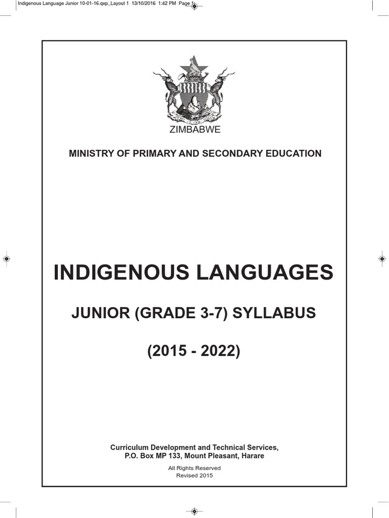Indigenous Languages Syllabus Grades 3-7 | PDF | Reading Comprehension ...