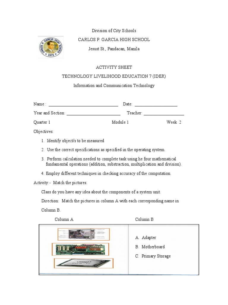 Activity Sheet TLE Grade 7 - Week 2 Perform | PDF | Byte | Electrical Connector