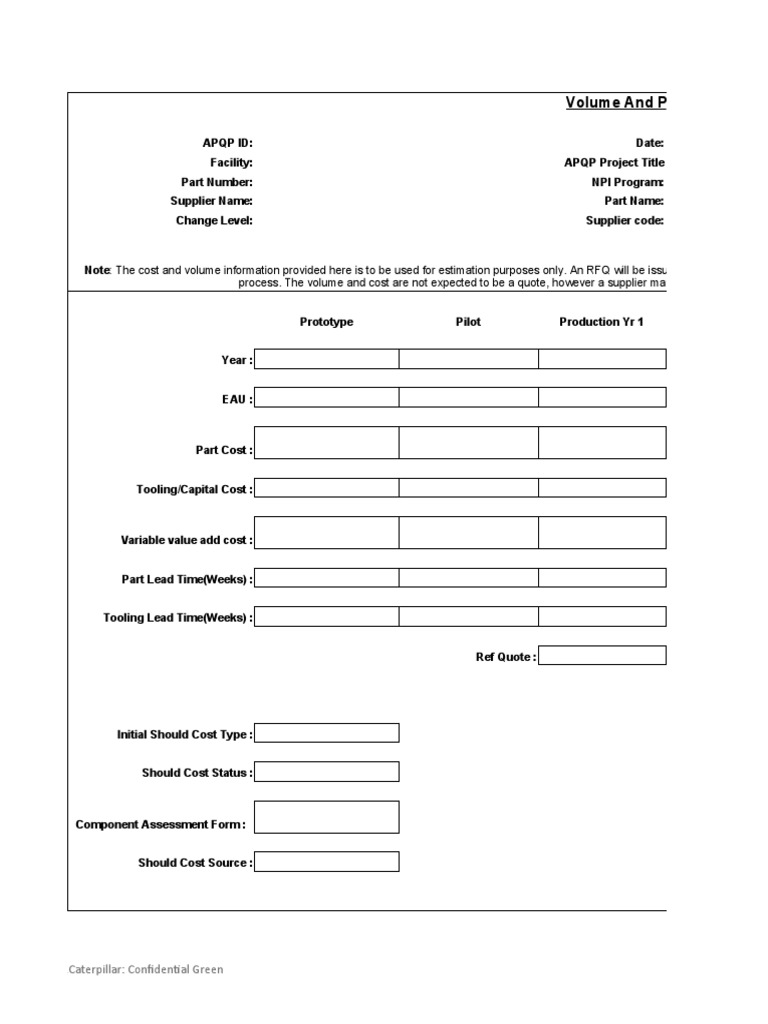 Volume and Pricing Ramp Up Form | PDF | Economies | Business