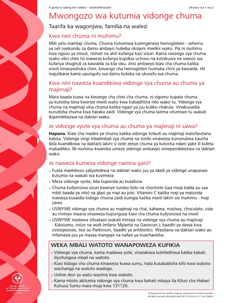 A+Guide+to+Taking+Iron+Tablets SWAHILI FinalWeb | PDF