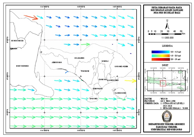 Peta Sebaran Rata-Rata Kecepatan Angin Januari 2014-2018 DI SELAT BALI ...