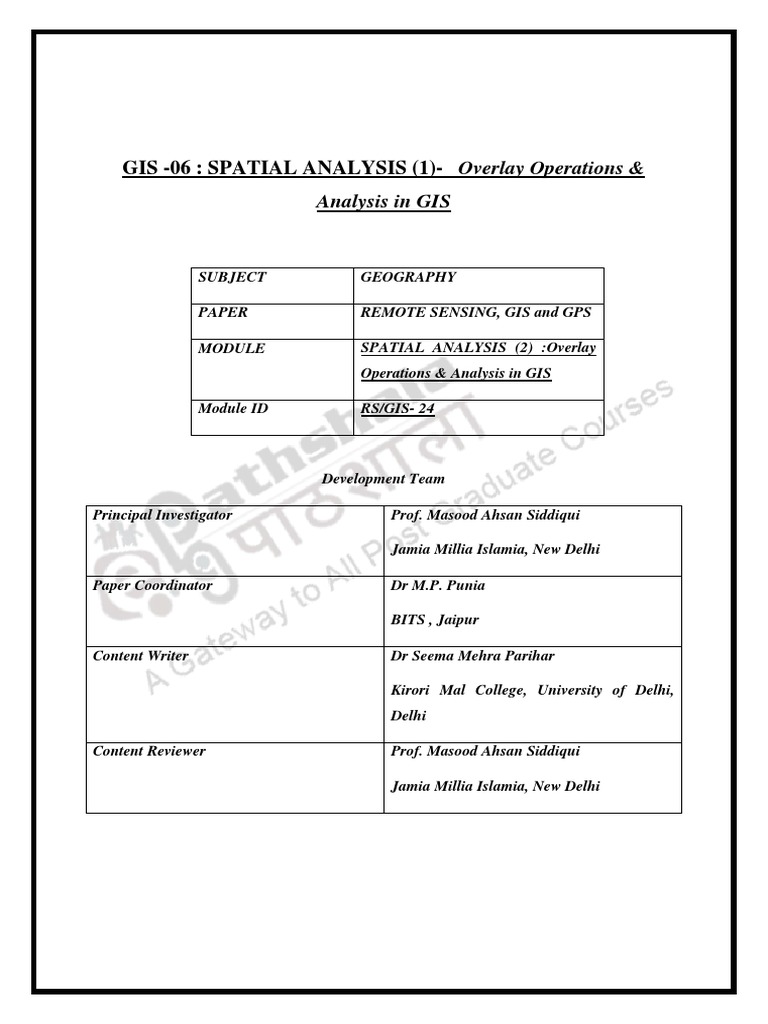 GIS - 06: SPATIAL ANALYSIS (1) - Overlay Operations & | PDF ...