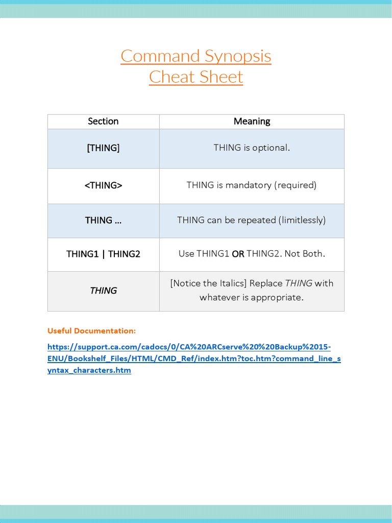 Command Synopsis Cheat Sheet Pdf