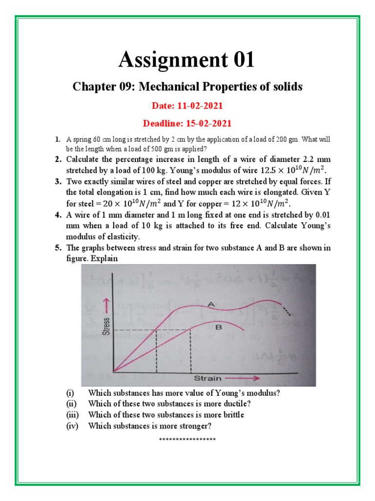 Assignment 01: Chapter 09: Mechanical Properties of Solids | PDF