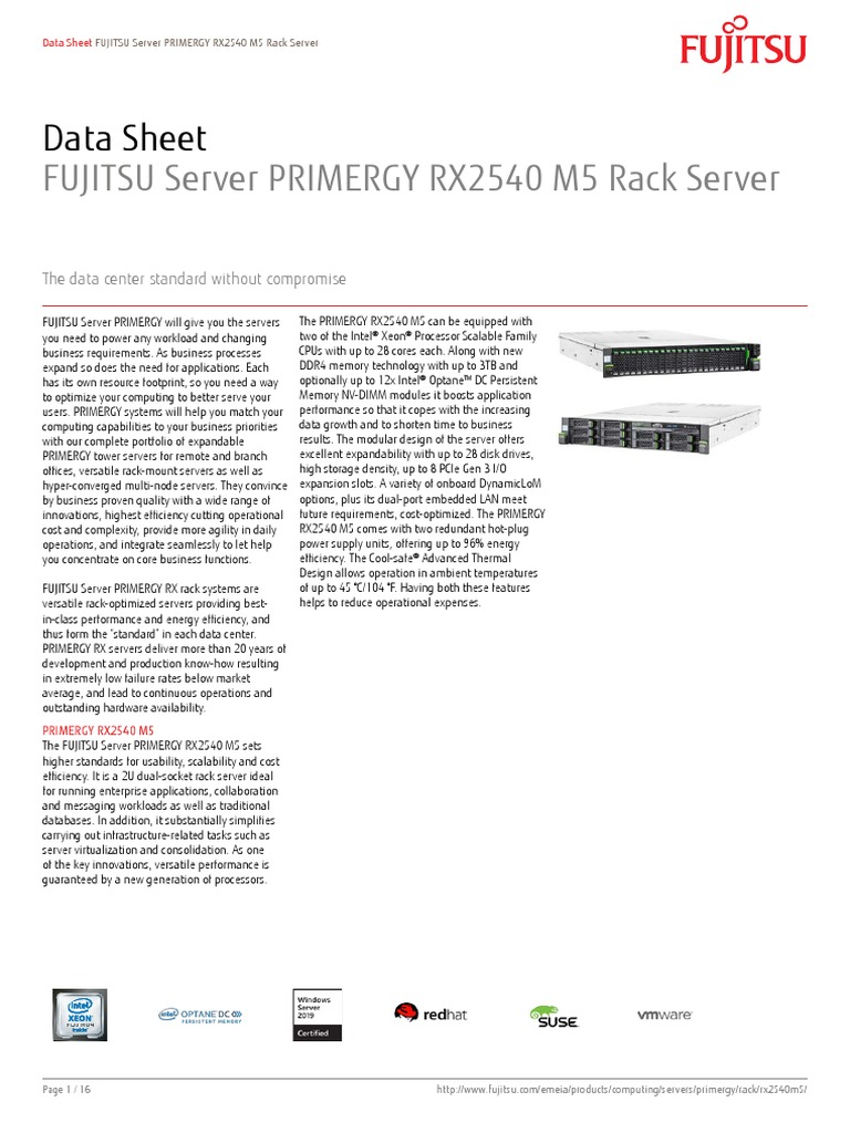 Data Sheet Fujitsu Server Primergy Rx2540 m5 Rack Server | PDF ...