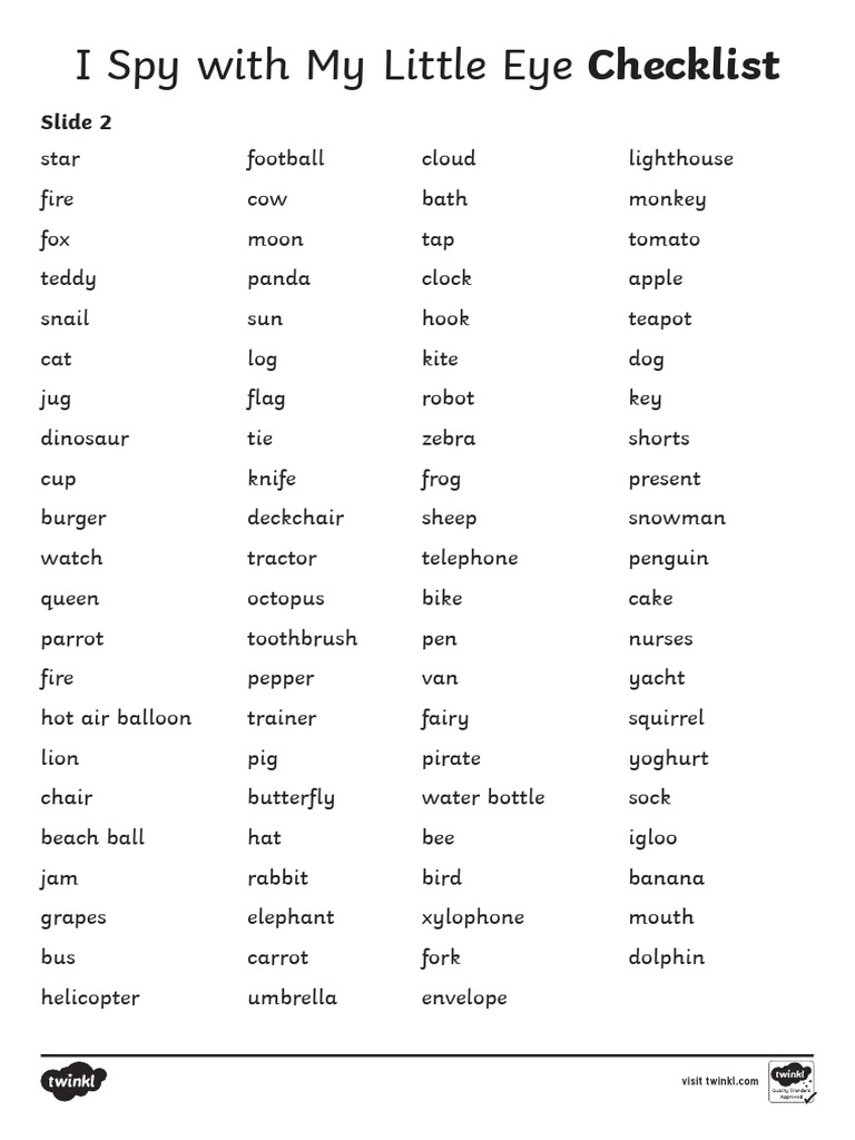 I Spy With My Little Eye Checklist | PDF