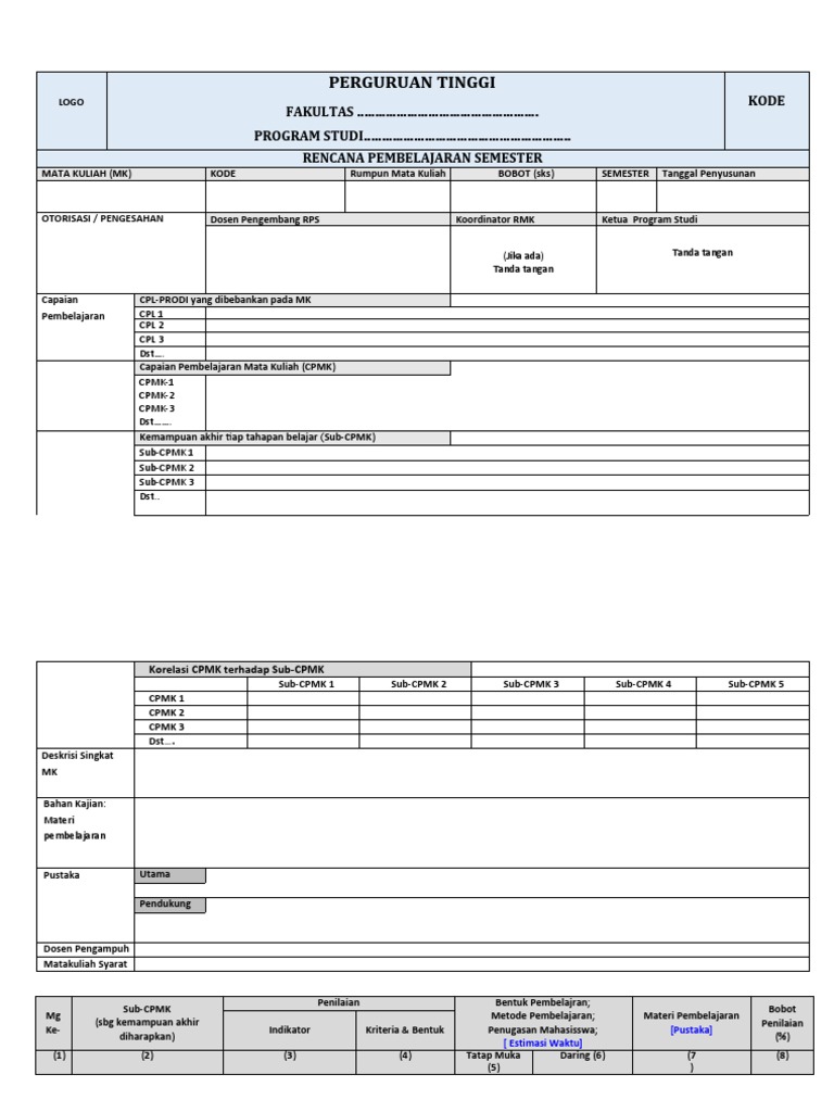 Template Tugas Pengembangan RPS PEKERTI 2021 | PDF