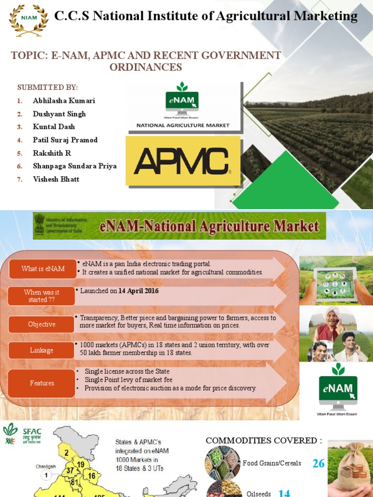 C.C.S National Institute of Agricultural Marketing: Topic: E-Nam, Apmc and Recent Government ...