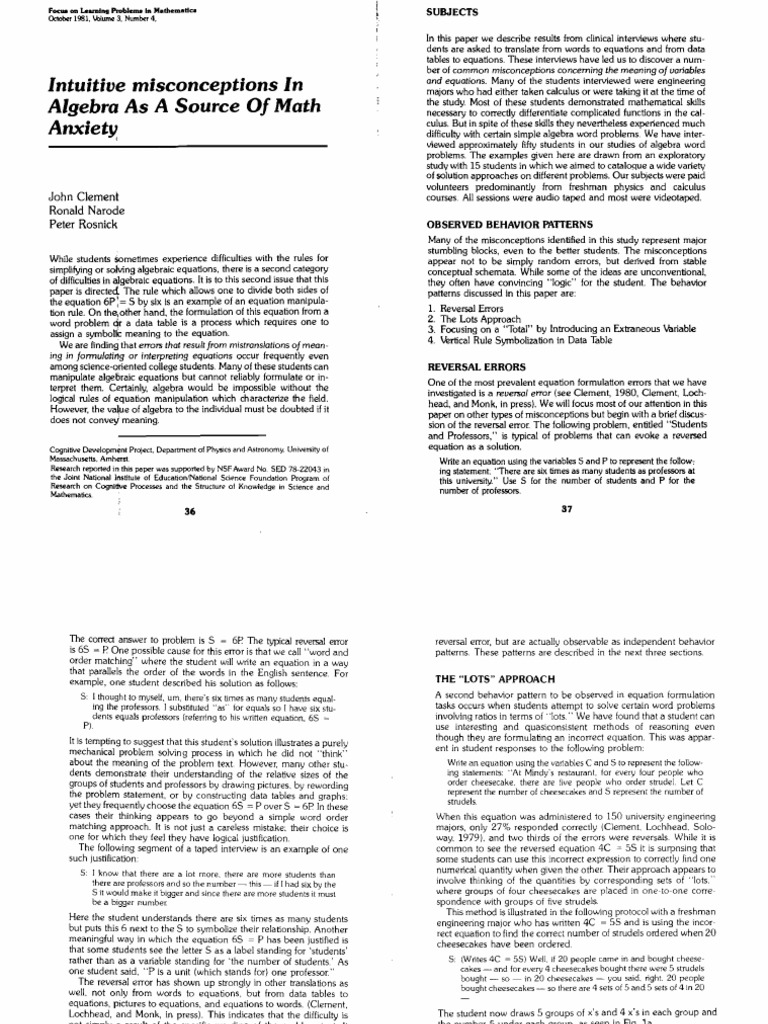 Intuitive Misconceptions in Algebra | PDF | Equations | Teaching ...