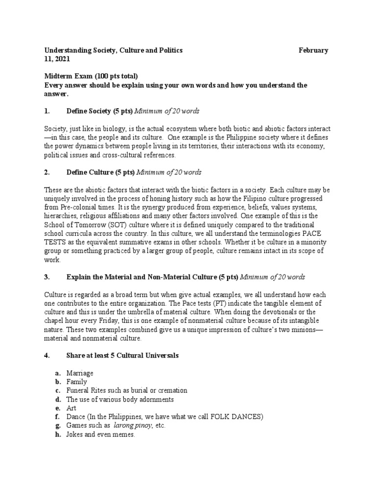 USCP Prelim Exam Questionnaire | PDF | Society | Socialization