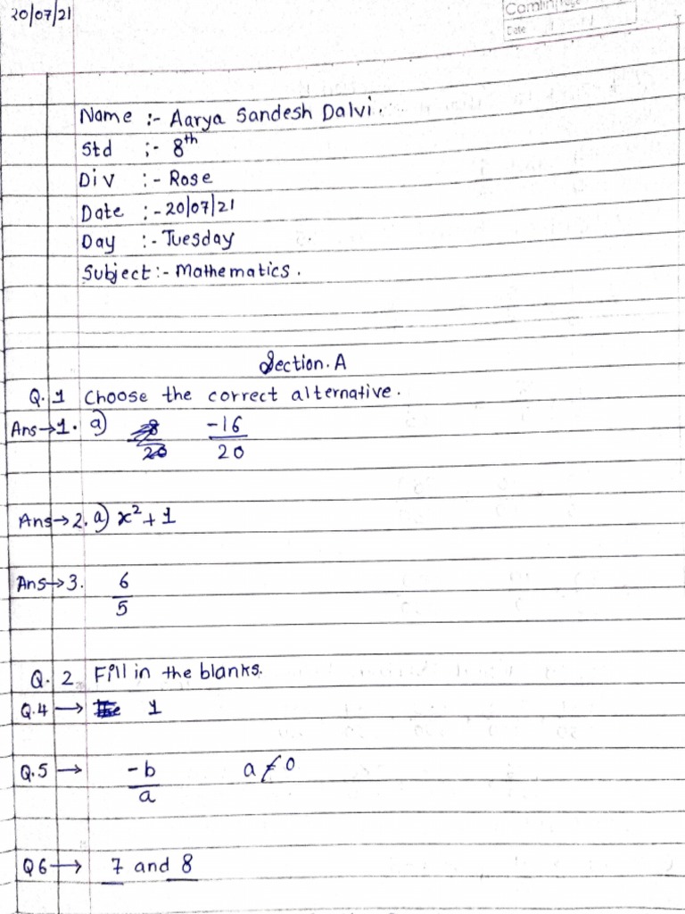 Mathematics Worksheet Class 8 20-Jul-2021 | PDF