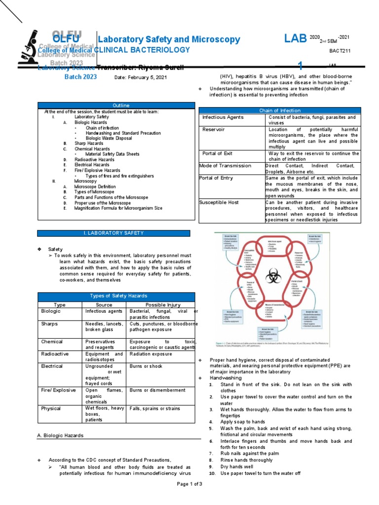 Laboratory Safety in Clinical Bacteriology | PDF | Infection ...