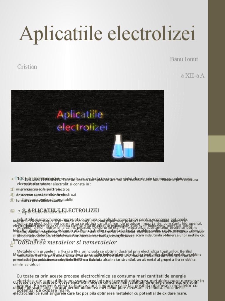 Aplicatiile Electrolizei | PDF