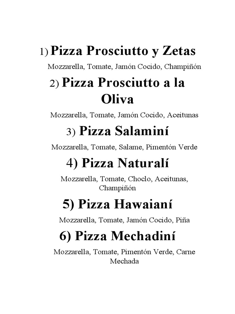 Variedad de Pizzas Gourmet: Ingredientes y Sabores | PDF | Cocina ...