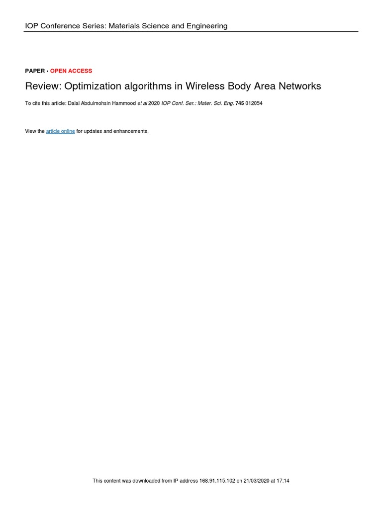 Review Optimization Algorithms in Wireless Body Ar | PDF | Routing ...
