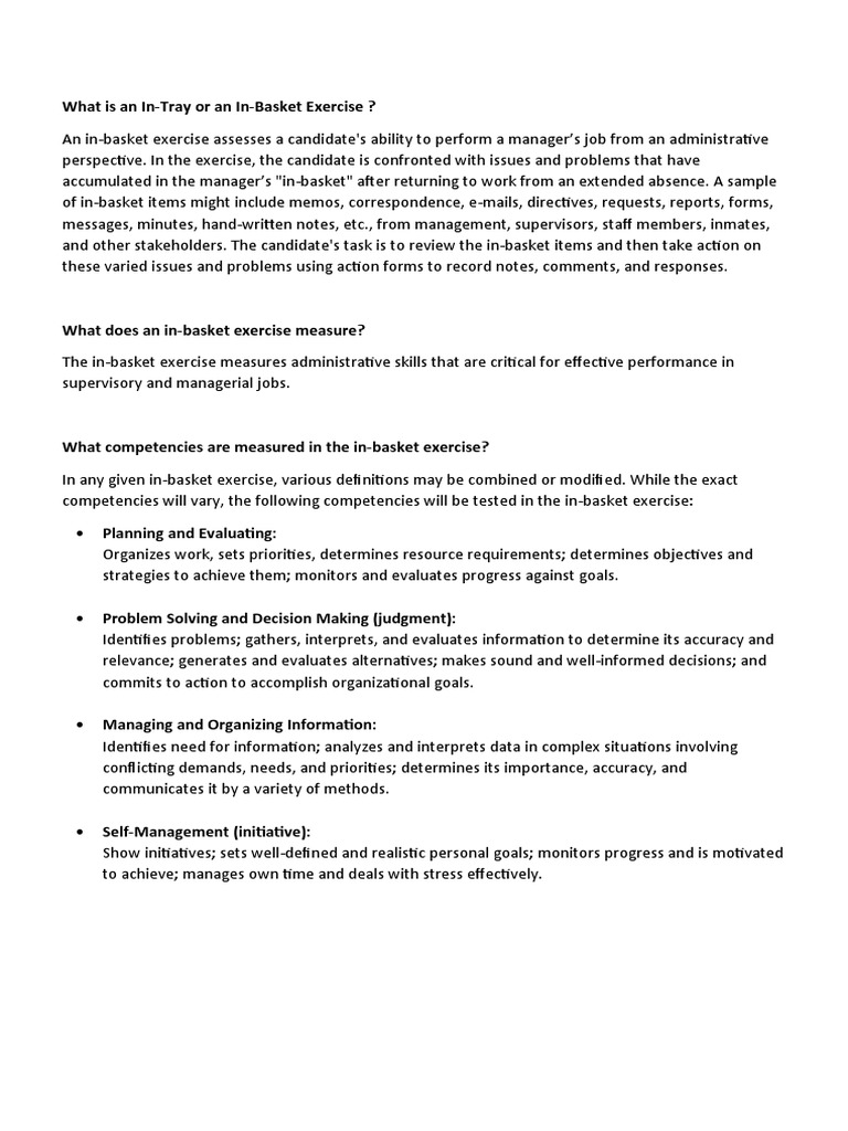 In-Basket Questionnaire | PDF | Competence (Human Resources) | Decision ...