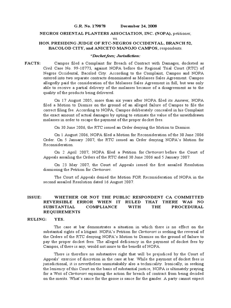 Negros Oriental Planters Assoc. vs. Judge RTC BR52 | PDF
