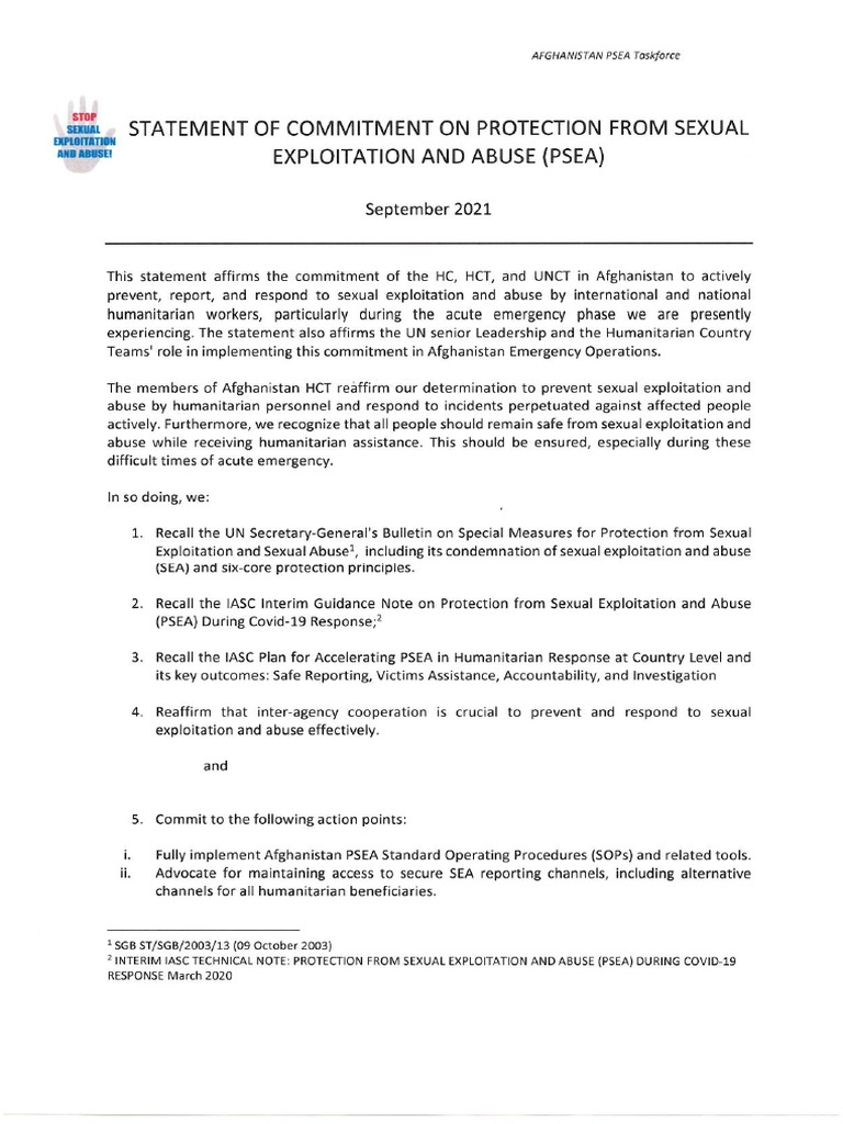 Afghanistan Statement of Commitment - PSEA | PDF