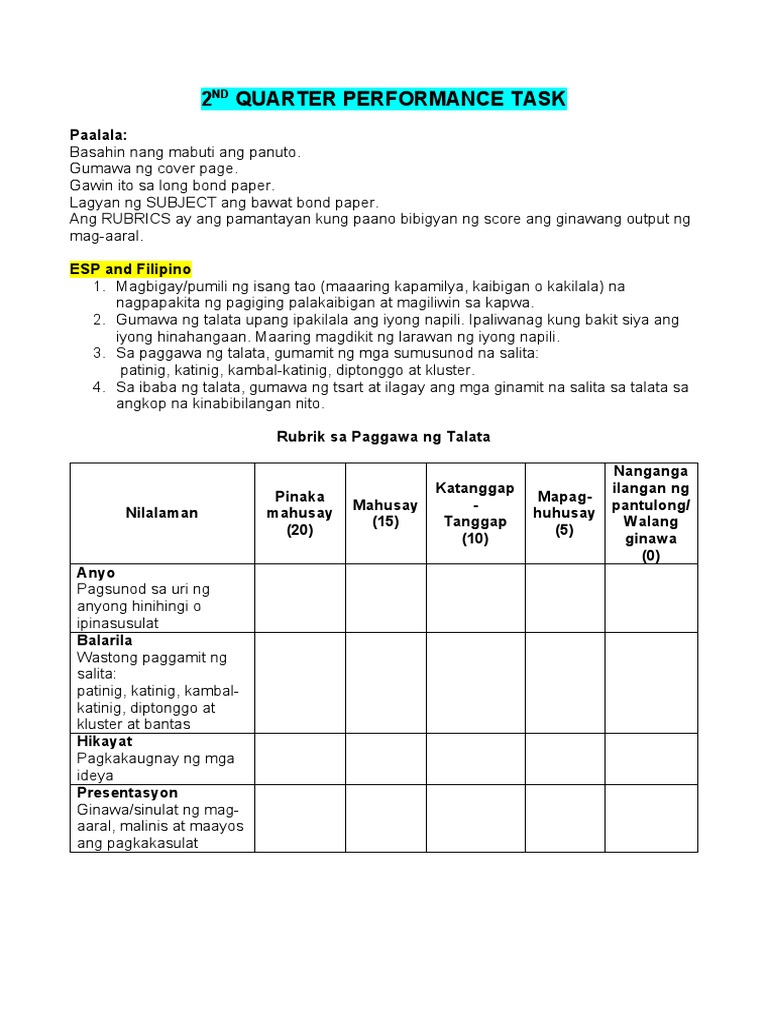 2nd Quarter Performance Task | PDF