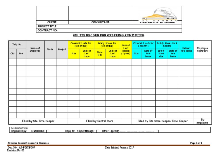 PPE Issuance and Record Keeping Form | PDF