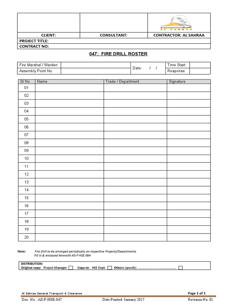 47 AS-F-HSE 047 - Fire Drill Roster | PDF